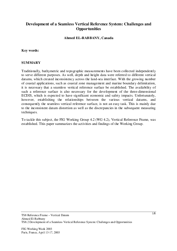 (PDF) Development of a Seamless Vertical Reference System: Challenges ...