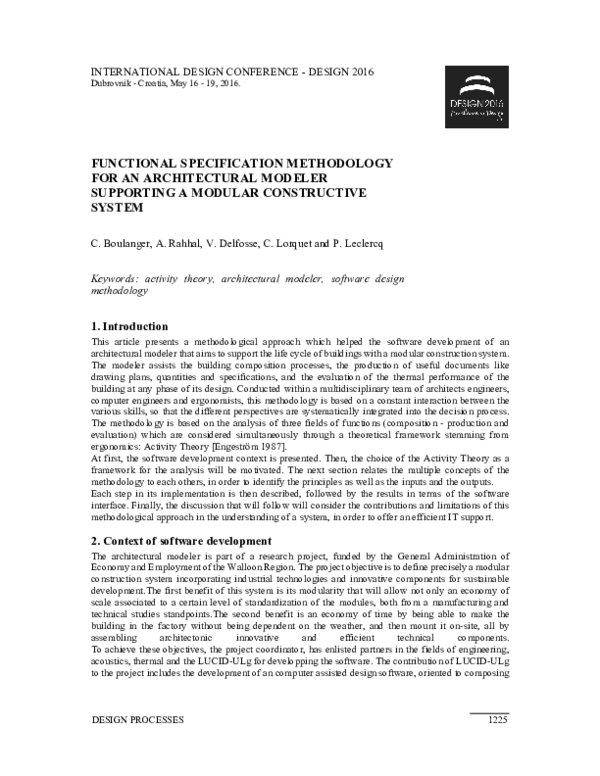 Pdf Functional Specification Methodology For An Architectural Modeler Supporting A Modular 