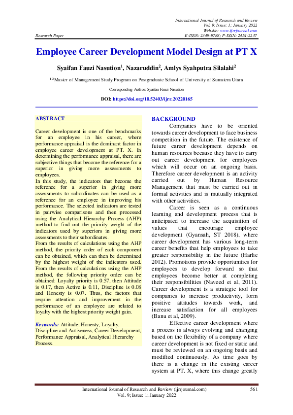 (PDF) Employee Career Development Model Design at PT X