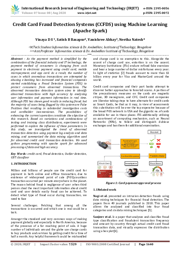 (PDF) Credit Card Fraud Detection Systems (CCFDS) using Machine Learning