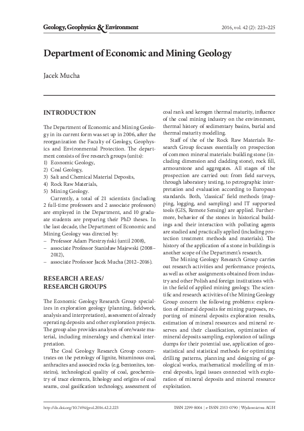 (PDF) Department of Economic and Mining Geology