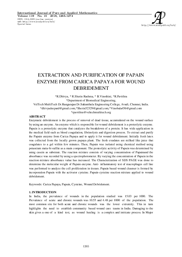 (PDF) Extraction and Purification of Papain Enzyme from Carica Papaya ...