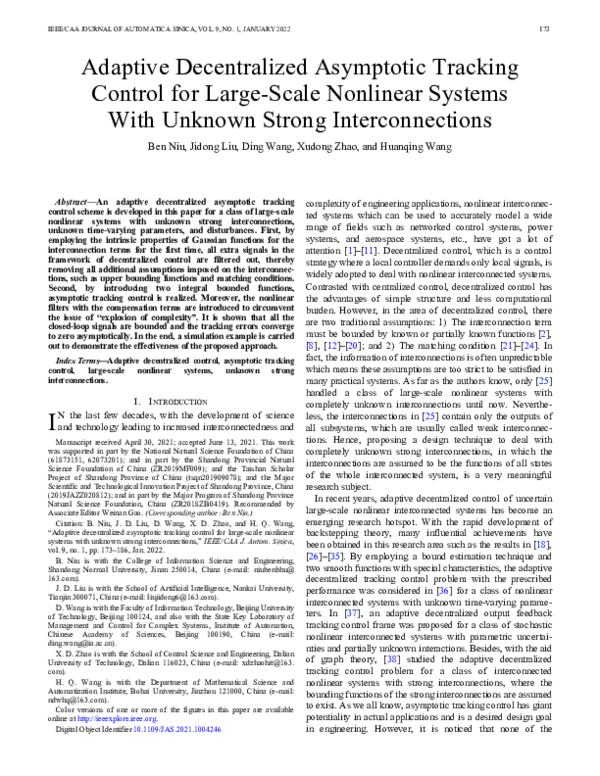 Pdf Adaptive Decentralized Asymptotic Tracking Control For Large Scale Nonlinear Systems With