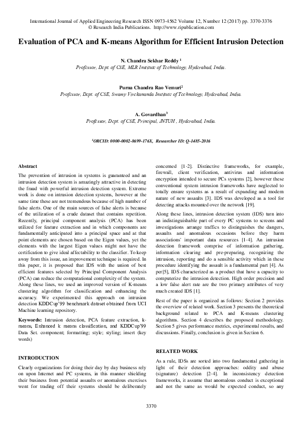 (PDF) Evaluation of PCA and K-means Algorithm for Efficient Intrusion Detection