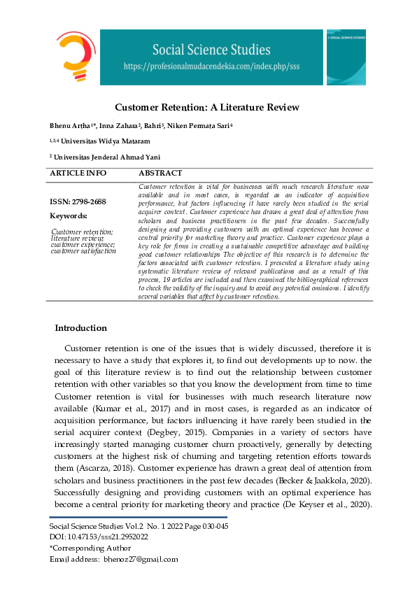 (PDF) Customer Retention: A Literature Review
