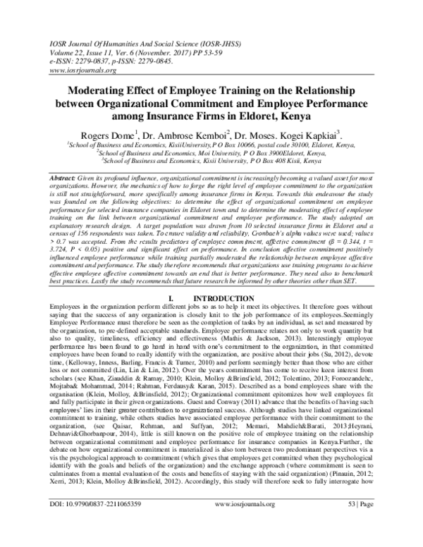 Pdf Moderating Effect Of Employee Training On The Relationship Between Organizational 