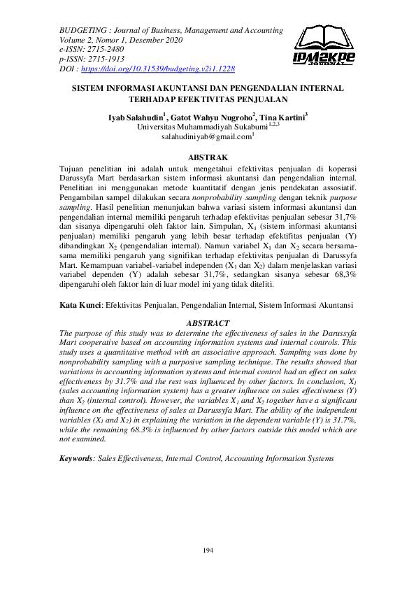 (PDF) Sistem informasi akuntansi dan pengendalian internal siklus ...