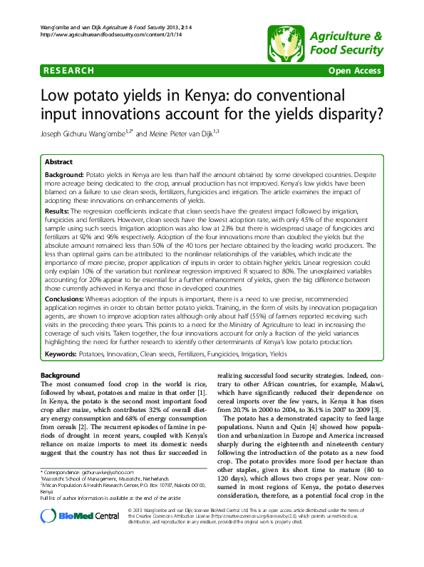 (PDF) Low potato yields in Kenya: do conventional input innovations ...
