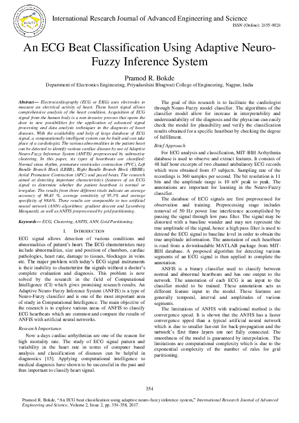 (PDF) An ECG Beat Classification Using Adaptive Neuro-Fuzzy Inference System