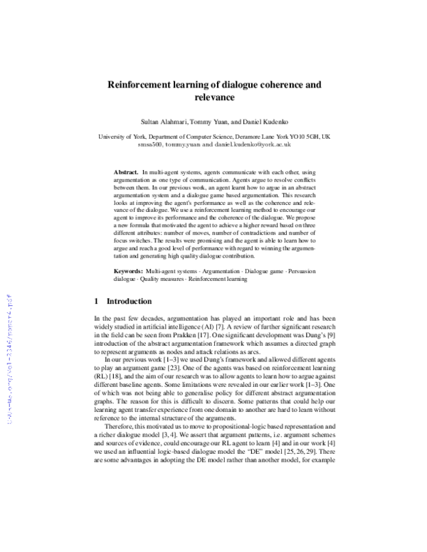 (PDF) Reinforcement Learning of Dialogue Coherence and Relevance