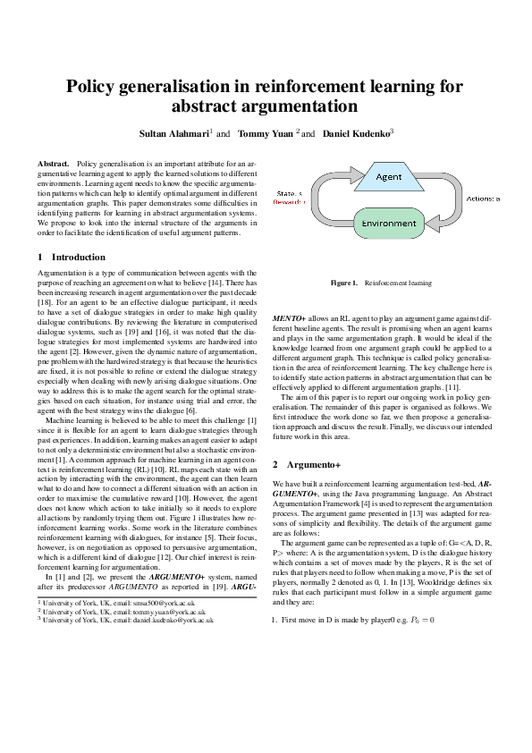 (PDF) Policy generalisation in reinforcement learning for abstract argumentation | SULTAN ...