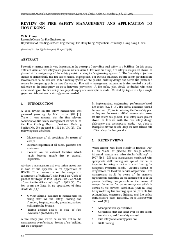 (PDF) Review on fire safety management and application to Hong Kong