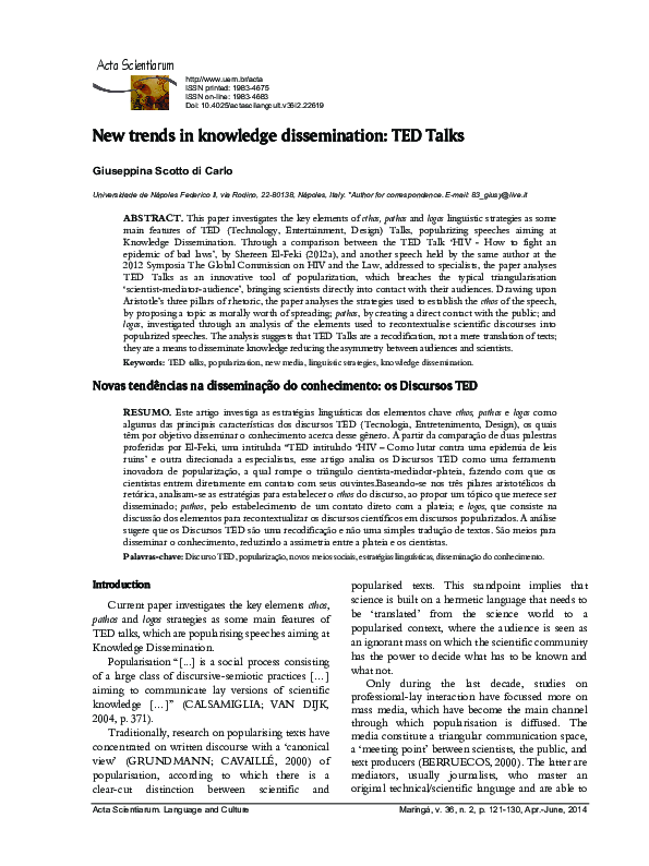 (PDF) New trends in knowledge dissemination: TED Talks