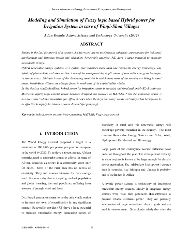 Pdf Modeling And Simulation Of Fuzzy Logic Based Hybrid Power For