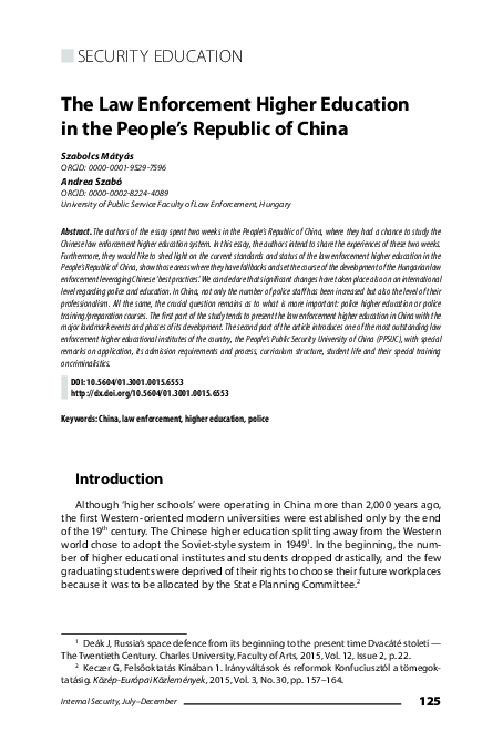(PDF) The Law Enforcement Higher Education in the People's Republic of ...