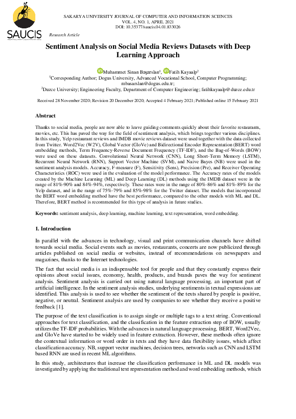 (PDF) Sentiment Analysis on Social Media Reviews Datasets with Deep ...