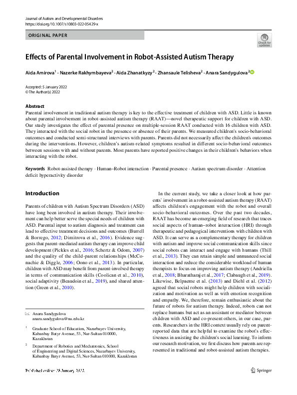 (PDF) Effects of Parental Involvement in Robot-Assisted Autism Therapy
