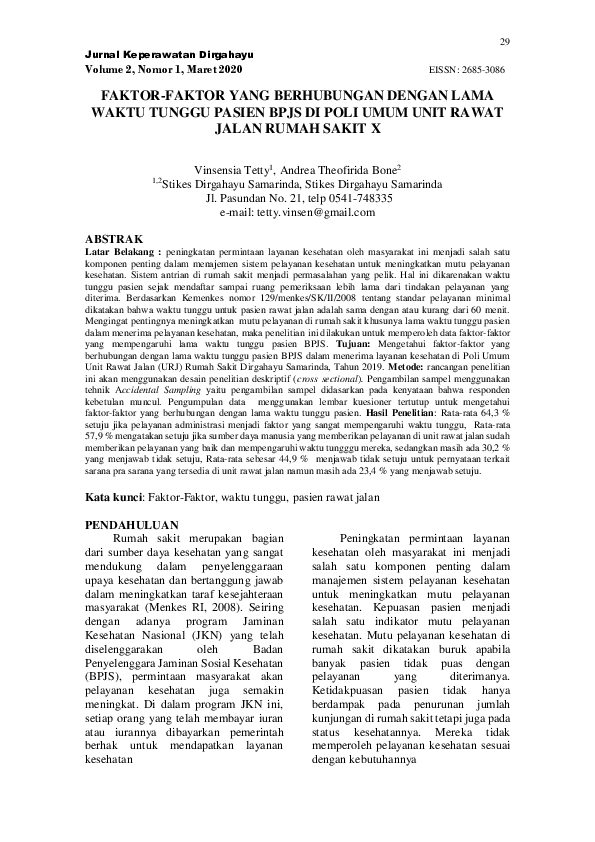 (PDF) Faktor-Faktor Yang Berhubungan Dengan Lama Waktu Tunggu Pasien BPJS DI Poli Umum Unit ...