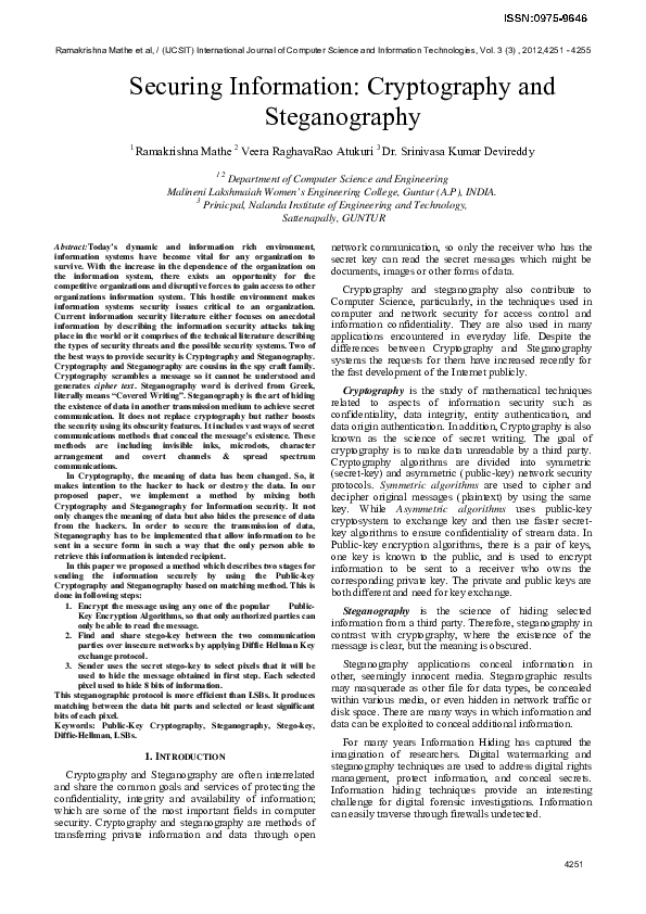(PDF) Securing Information : Cryptography and Steganography