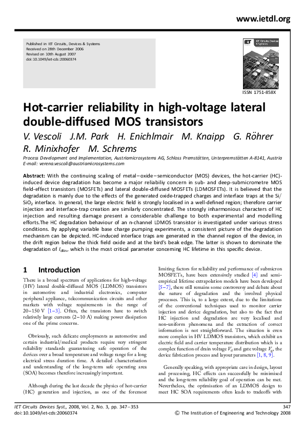 (PDF) Hot-carrier reliability in high-voltage lateral double-diffused ...
