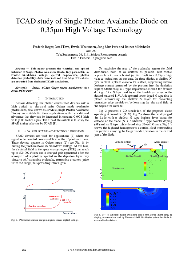 (PDF) TCAD study of Single Photon Avalanche Diode on 0.35μm high voltage technology