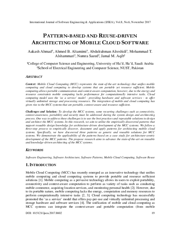 (PDF) Pattern-Based and Reuse-Driven Architecting of Mobile Cloud Software