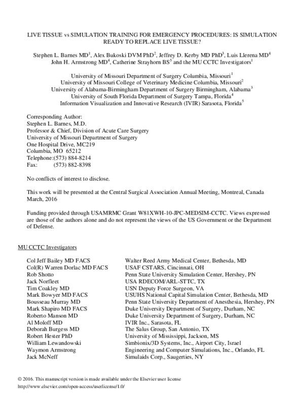 (PDF) Live tissue versus simulation training for emergency procedures ...