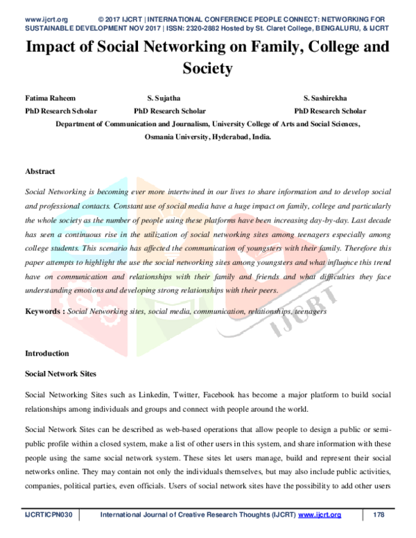 (PDF) Impact of Social Networking on Family, College and Society