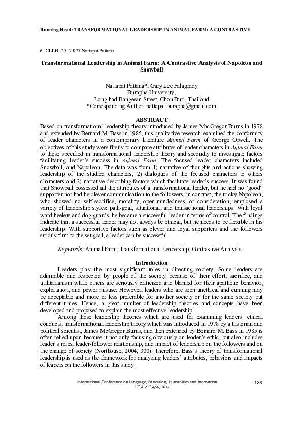 (PDF) Transformational Leadership in Animal Farm: A Contrastive ...