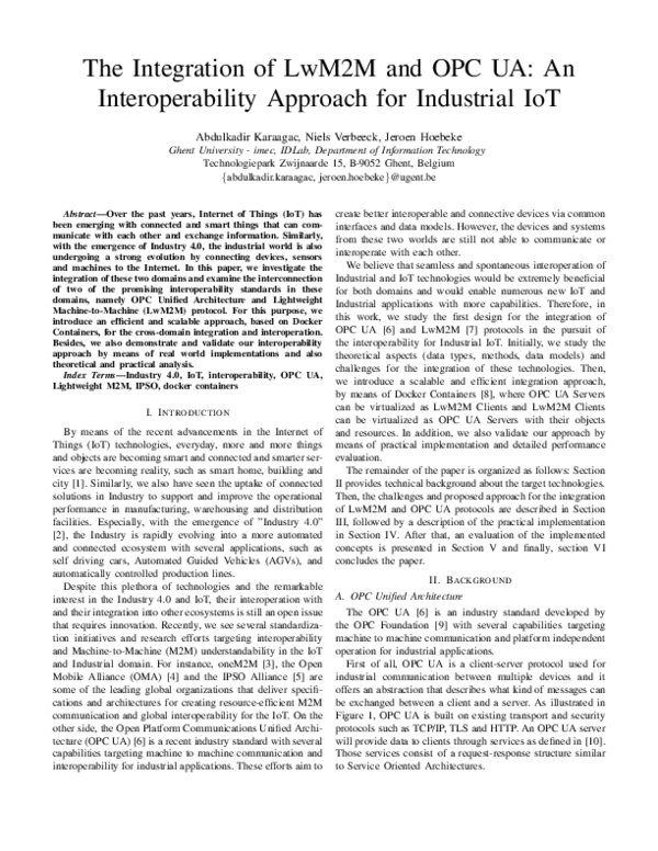 (PDF) The Integration of LwM2M and OPC UA: An Interoperability Approach for Industrial IoT