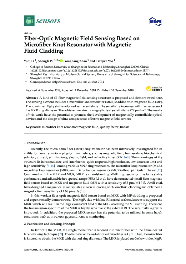 (PDF) Fiber-Optic Magnetic Field Sensing Based on Microfiber Knot ...