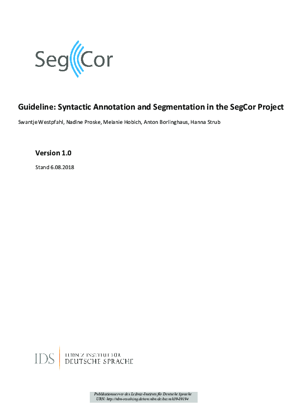 (PDF) Guideline: Syntactic annotation and segmentation in the SegCor Project
