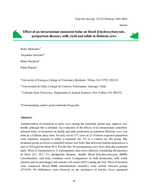 (PDF) Effect of an intraruminal monensin bolus on blood β ...