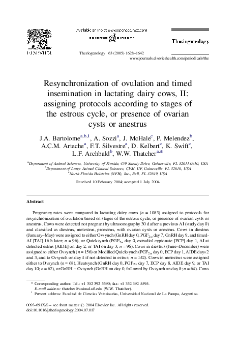 (PDF) Resynchronization of ovulation and timed insemination in lactating dairy cows