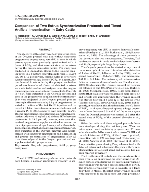 Pdf Comparison Of Two Estrus Synchronization Protocols And Timed