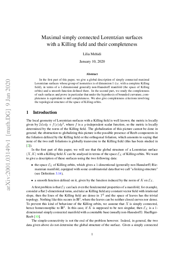 (PDF) Maximal simply connected Lorentzian surfaces with a Killing field ...