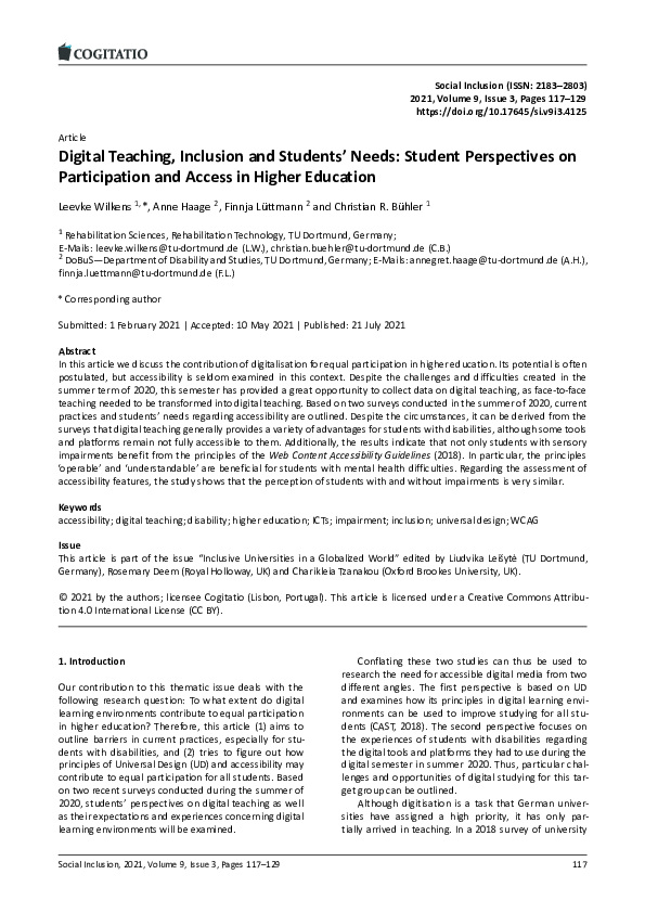 (PDF) Digital Teaching, Inclusion and Students’ Needs: Student ...