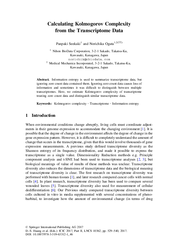 (PDF) Calculating Kolmogorov Complexity from the Transcriptome Data