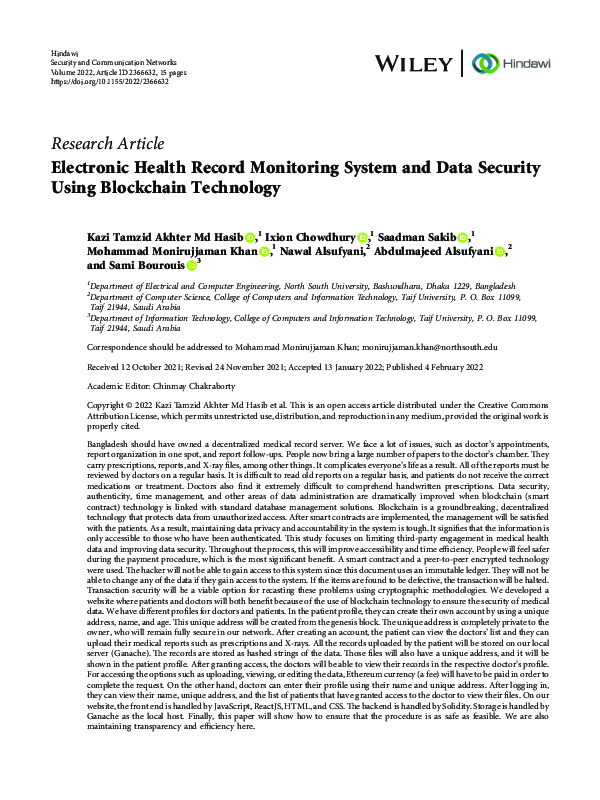(PDF) Electronic Health Record Monitoring System and Data Security ...