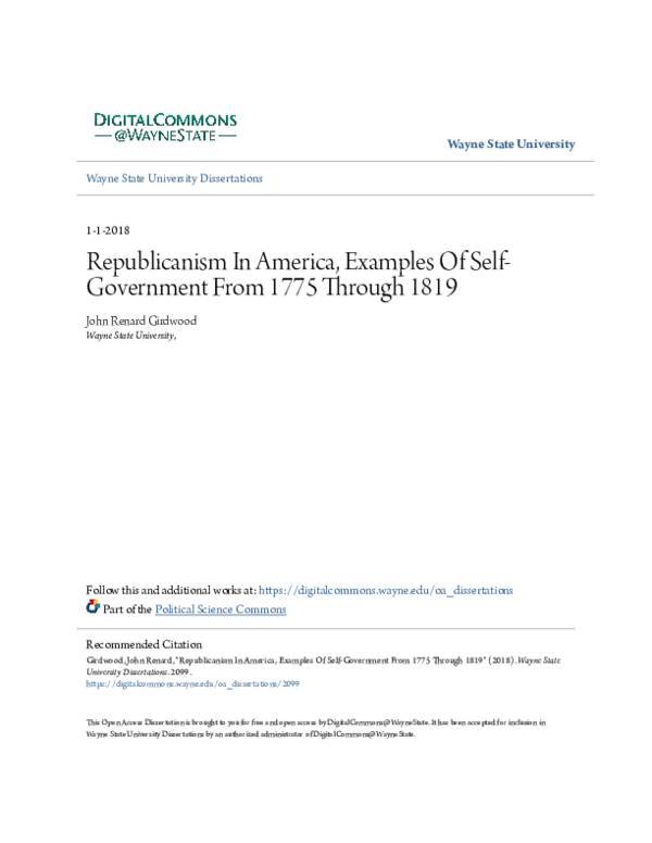 (PDF) Republicanism In America, Examples Of Self-Government From 1775 ...