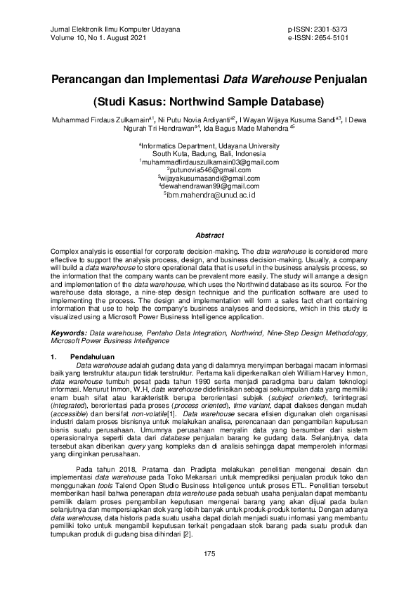 (PDF) Perancangan dan Implementasi Data Warehouse Penjualan (Studi Kasus: Northwind Sample Database)