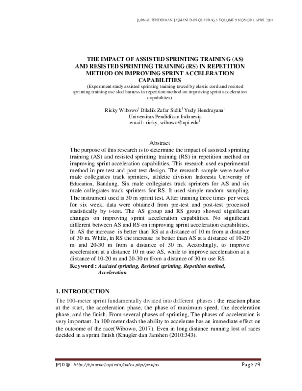(PDF) The Impact of Assisted Sprinting Training (As) and Resisted ...