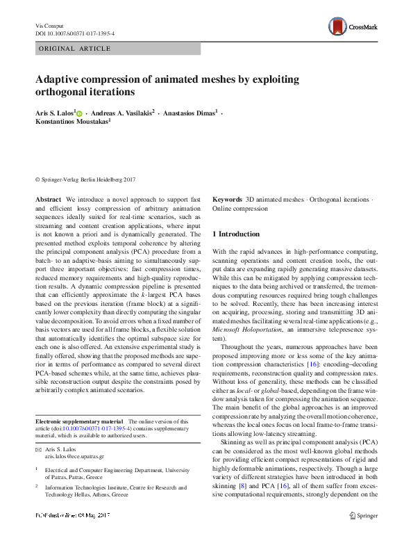 Pdf Adaptive Compression Of Animated Meshes By Exploiting Orthogonal