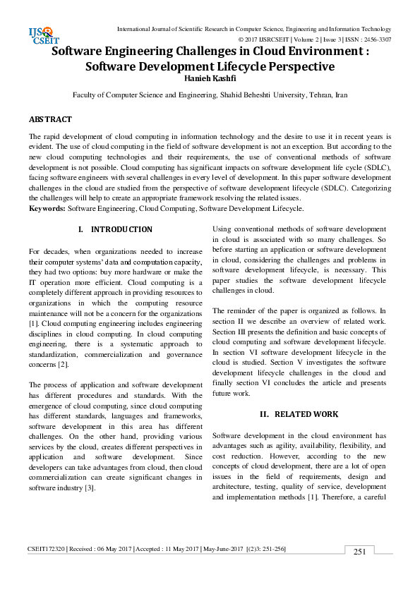 (PDF) Software Engineering Challenges in Cloud Environment : Software ...