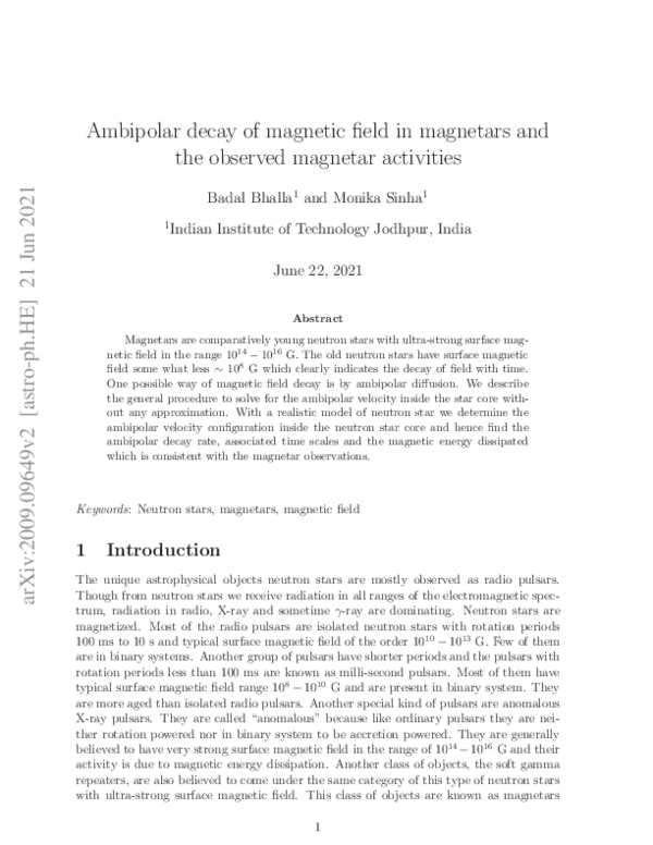(PDF) Ambipolar decay of magnetic field in magnetars and the observed ...