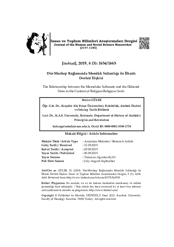 (PDF) Din-Mezhep Bağlamında Memlûk Sultanlığı ile İlhanlı Devleti İlişkisi