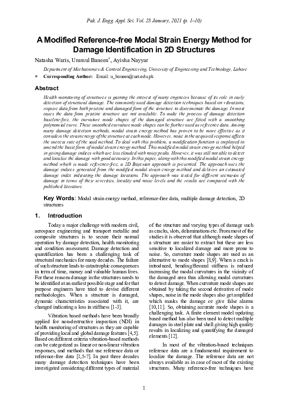 (PDF) A Modified Reference-free Modal Strain Energy Method for Damage ...