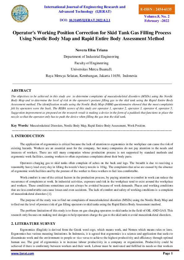 (PDF) Working Posture Analysis for Skid Tank Gas Filling Process Using ...