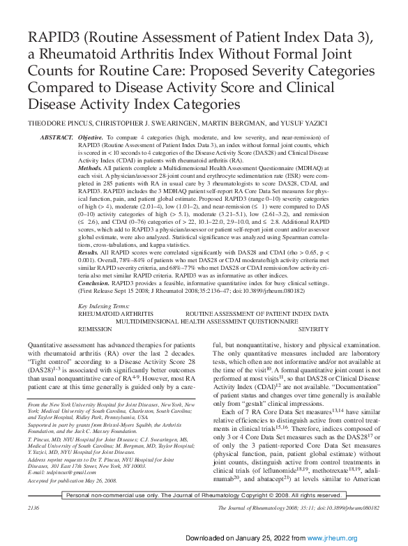 (PDF) RAPID3 (Routine Assessment of Patient Index Data 3), a rheumatoid ...