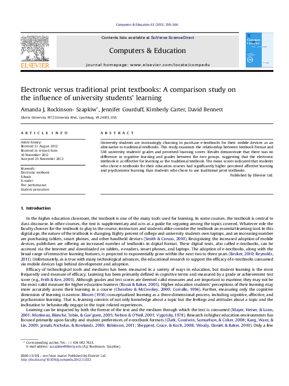 (PDF) Electronic versus traditional print textbooks: A comparison study ...